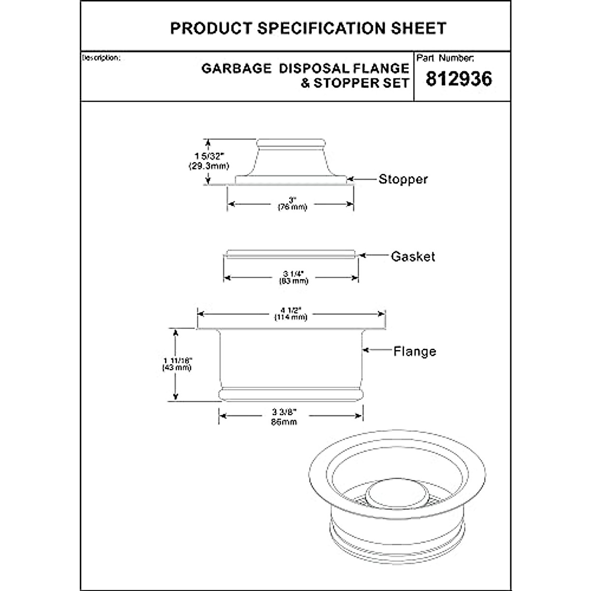 Artiwell Sink Garbage Disposal Flange and Stopper, Universal Flange Fit for 3-1/2 Inch Standard Sink Drain Hole, Kitchen Sink Replacement Accessories, Sink Garbage Disposer Kit (Champagne Bronze)