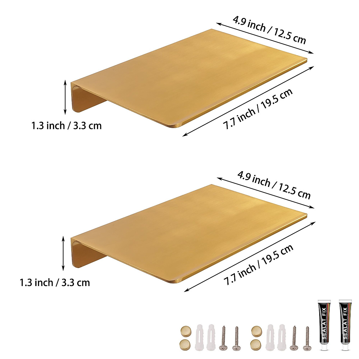 Veefos Small Gold Floating Shelves for Wall Decor 7.7 Inch, 2 Sets Bathroom Shelves Organizer Wall Mount, Sturdy Metal Wall Shelf for Plants Cell Phone Speakers Cameras Living Room Office