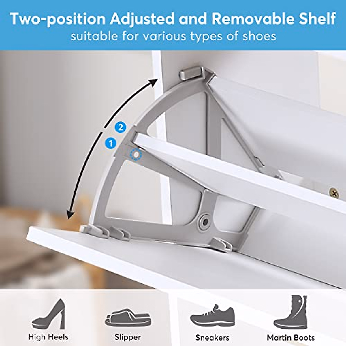 Tribesigns Shoe Cabinet, White Slim Shoe Storage Cabinet for Entryway, Modern 16 Pair Thin Shoe Rack Organizer with 2 Flip Drawers