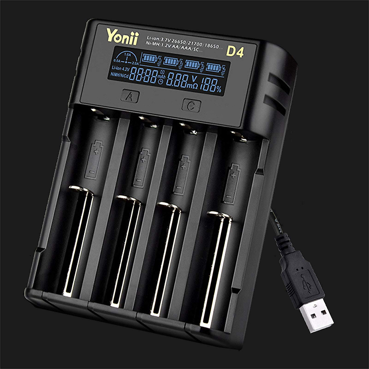 PUNLIM 18650 Battery Charger, Universal Smart LCD Display Fast Charger for Rechargeable Batteries Ni-MH Ni-Cd AA AAA Li-ion LiFePO4 IMR 10440 14500 16340 RCR123A 26650 3.7v 1.5v