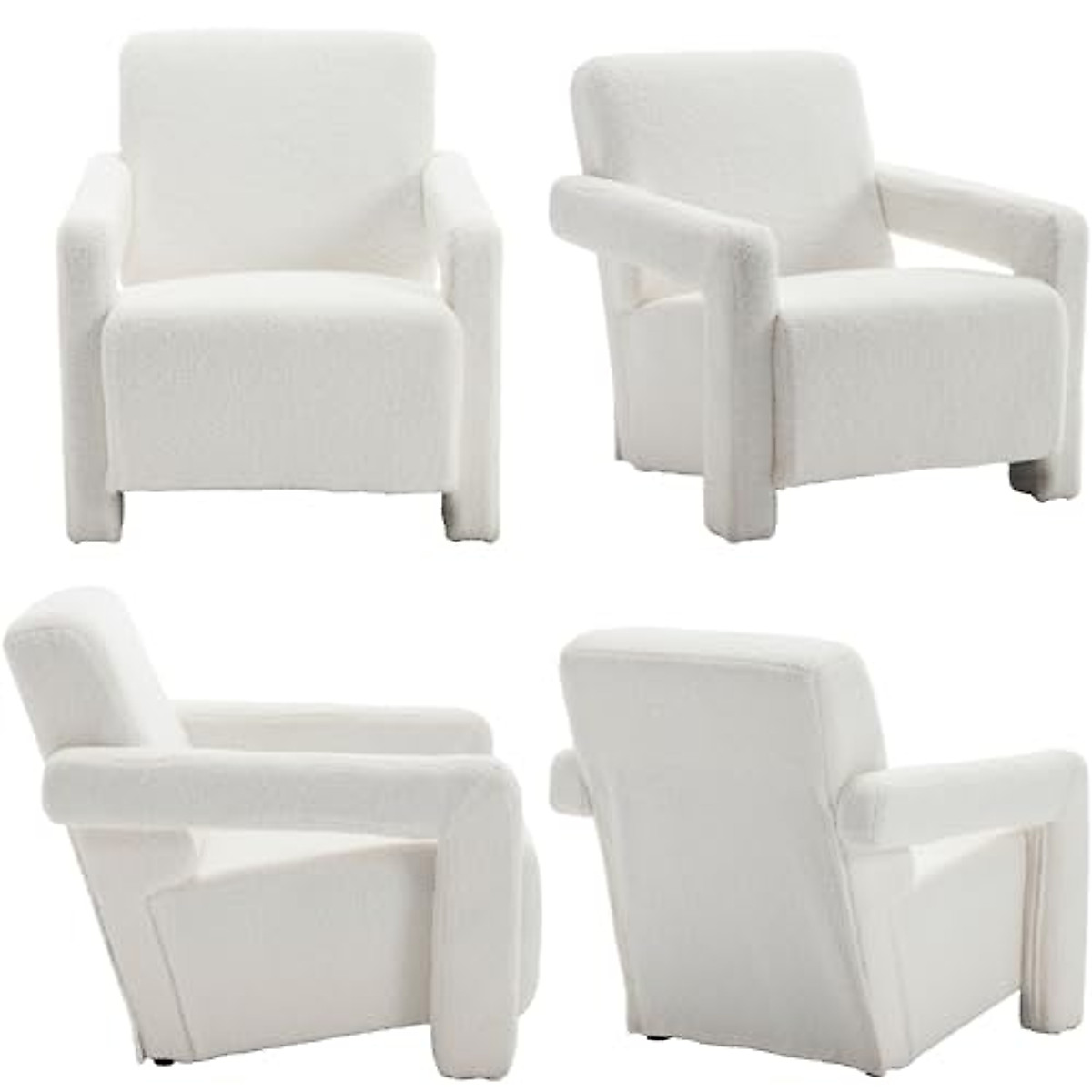 DM Furniture Modern Accent Chairs Set of 2, Cozy Sherpa Side Chairs Contemporary Reading Chair Single Sofa Slipper Chair for Bedroom/Living Room/Guest Room, White
