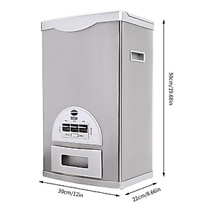 KIOPOWQ Rice Dispenser, Auto Rice Dispenser Rice Storage Container Stainless Steel Rice Organization, Perfect for Rice Cooker, 15kg/33lb, Silver
