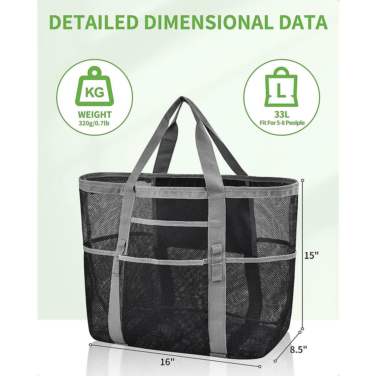 Extra Large Mesh Tote Bag with Multiple Pockets, Heavy Duty Beach Bag for Family Trip Camping Swimming