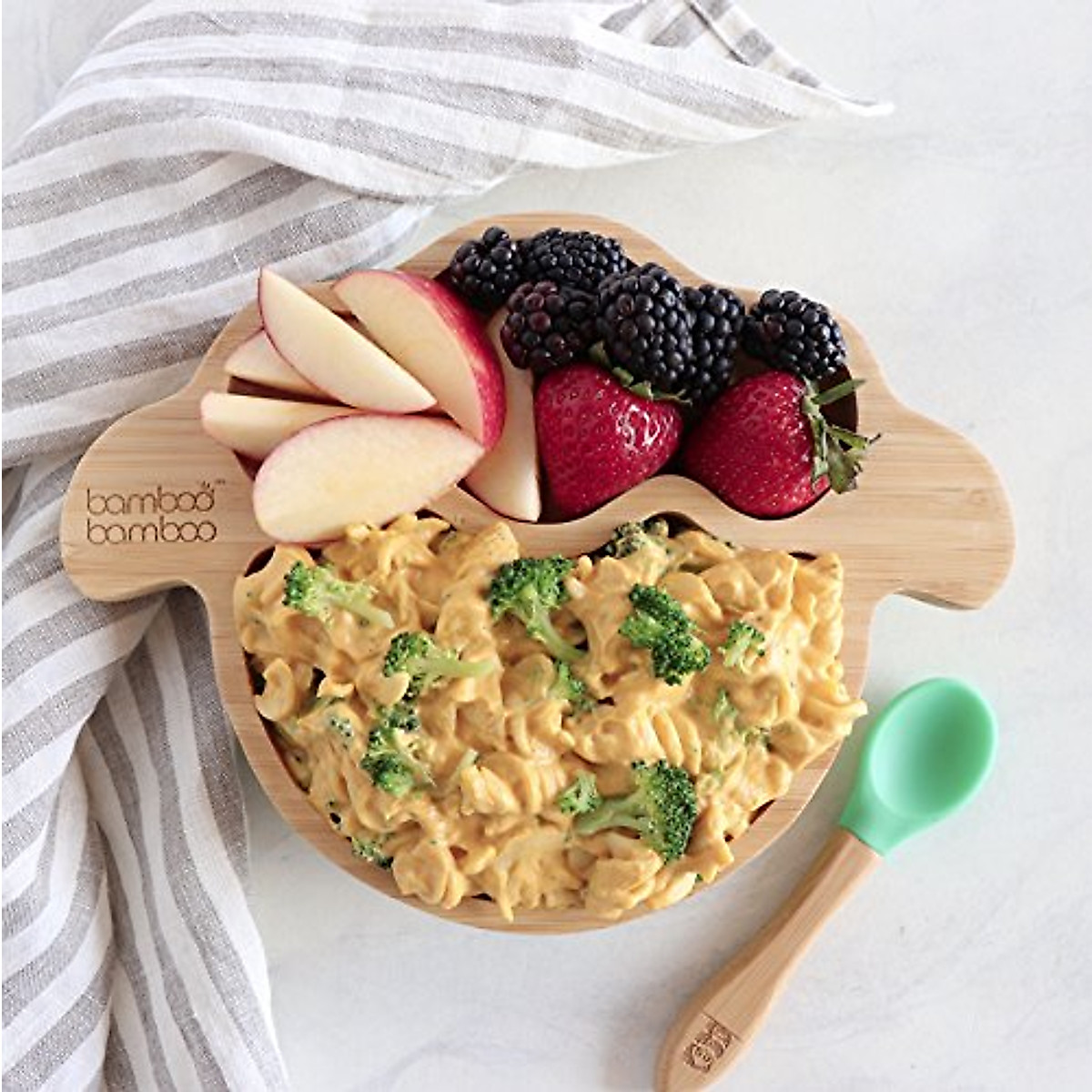 Bamboo Baby Plate with Suction - Kids and Toddler Suction Cup Plate for Babies, Non-toxic All-Natural Bamboo Baby Food Plate Stays Cool to the Touch for Baby-Led Weaning (Lamb - Green)