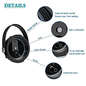 Straw Lids for Wide Mouth Hydro Flask 12 16 18 20 32 40 Ounce, Flex Straw Lid Fits Hydroflask, Wide Mouth Water Bottle Accessories with Straw and Brush