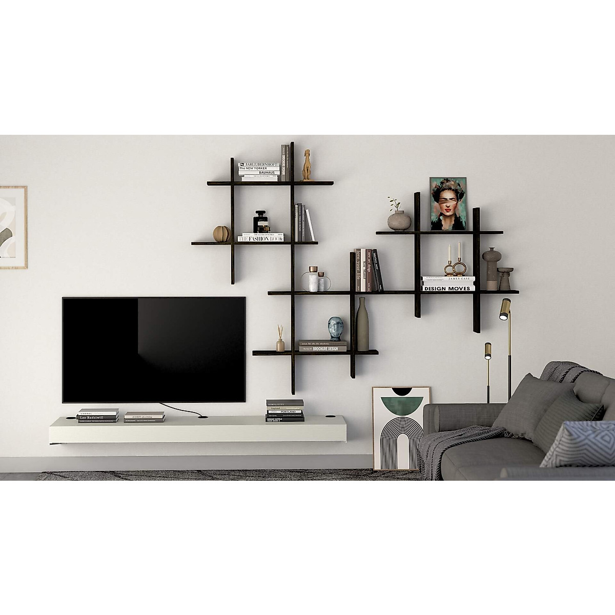 Mobili Fiver, Angelica Shelves # Dark Walnut, 35.4 "x5.9 x35.4, Laminate-Finished, Wall Mounted Shelves for Bedroom, Corridor, Entrance, Living Room, Office, Italian Furniture