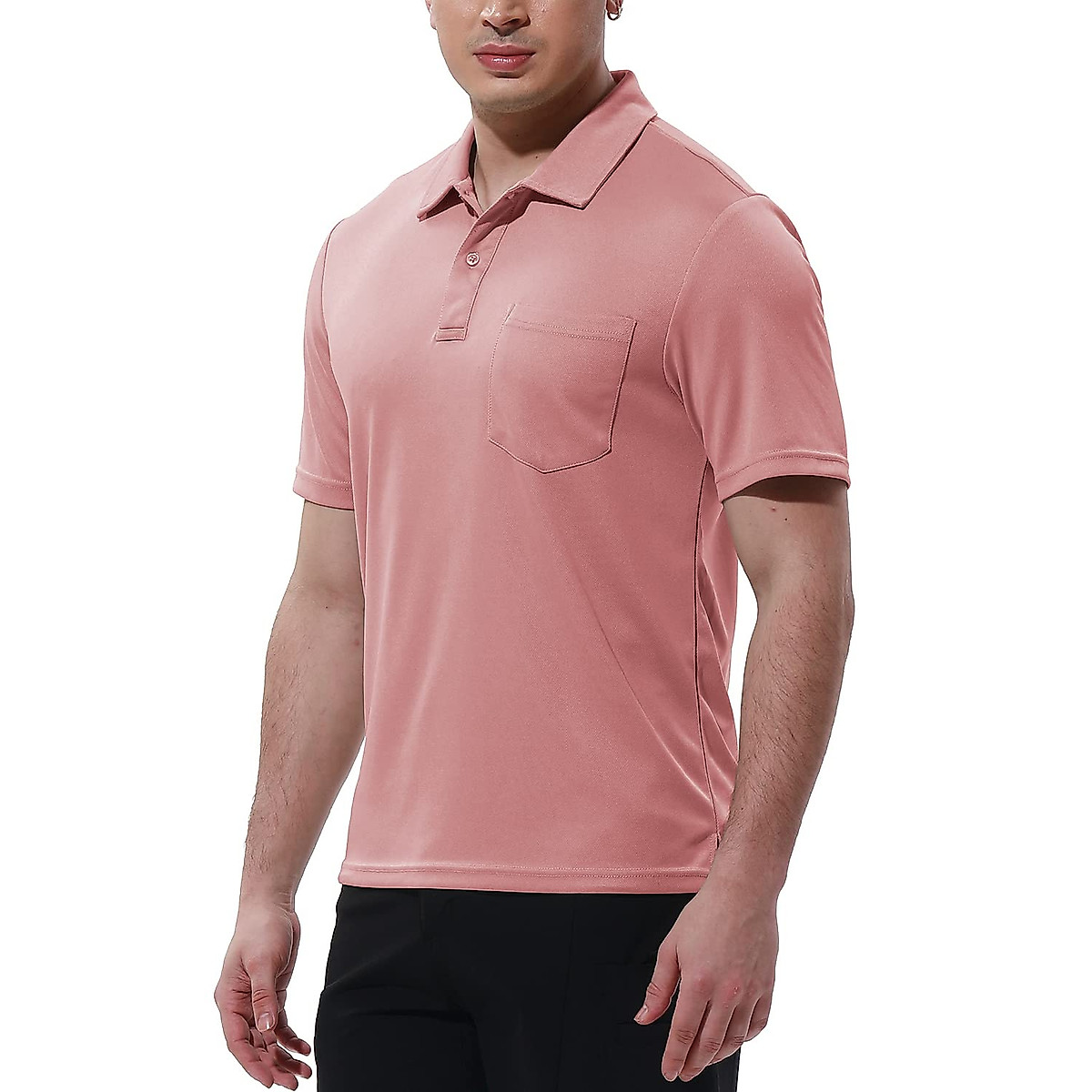 Gopune Men's Short Sleeve Polo Shirts Quick Dry Outdoor Regular Fit Golf Shirts with Pocket Pink,L