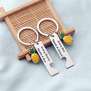 BEKECH Gus And Shawn Gift Every Gus Needs A Shawn Pineapple Charm Keychain Set for TV Serious Lover Psych Fan Best Friend Keychain (silver)