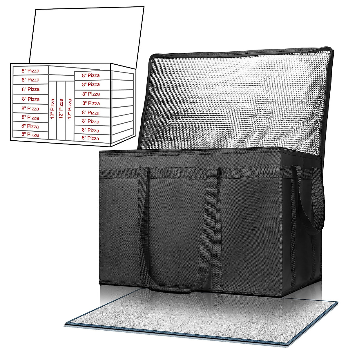 Micanlo Insulated Food Delivery Bag, Commercial Grade Pizza Carrier for Hot and Cold Food, Large Reusable Catering Cooler Bag 22x15x14, Pizza Delivery Box for Uber Eats, Doordash Essentials