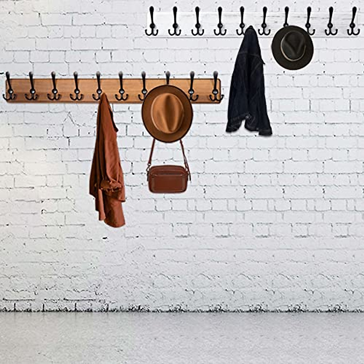 WEBI Coat Rack Wall Mount,Coat Hooks Wall Mounted,16’’ Hole to Hole,Wood Coat Hanger Wall,Hook Rack Rail,5 Triple Hooks for Hanging Coats,Jacket,Clothes