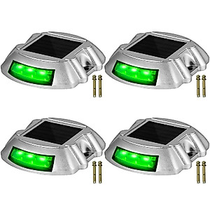 Happybuy Driveway Lights 4-Pack, Solar Driveway Lights with Switch Button, Solar Deck Lights, Wireless Dock Lights 6 LEDs for Path Warning Garden Walkway Sidewalk Steps, LED Bright Green