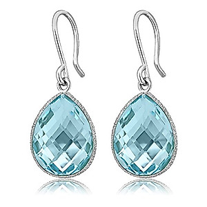 Gem Stone King 925 Sterling Silver Blue Topaz Dangle Earrings For Women (18.00 Cttw Gemstone Birthstone Pear Shape Teardrop 16X12MM)