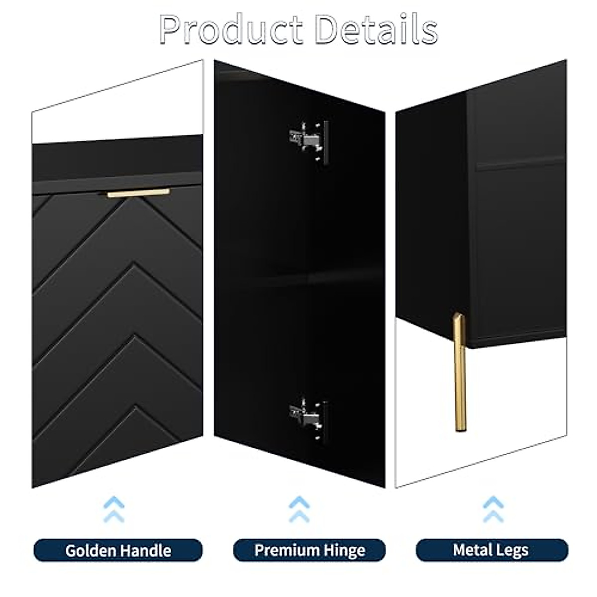 Clihome Storage Cabinet with 4 Doors，63 Inch Monden Accent Cabinet with Adjustable Shelf，Free-Standing Sideboard with Gold Legs for Hallway, Living Room, Black