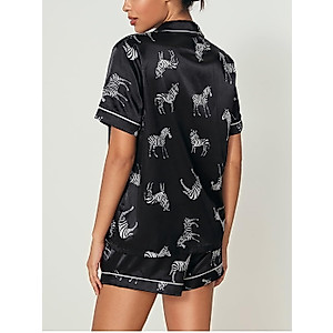 WDIRARA Women's Sleepwear Zebra Print Shirt and Shorts Cute Pajama Set Animal Black S