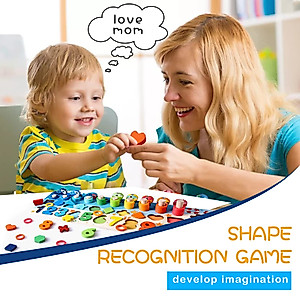 KUSARKO Wooden Montessori Learning Blocks Toys for 3+ Toddlers Boys Girls, Magnet Fishing Game for Toddlers, 4 in 1 Stacking Counting Toy Fine Motor Skills Toys for Kids Preschool Toy