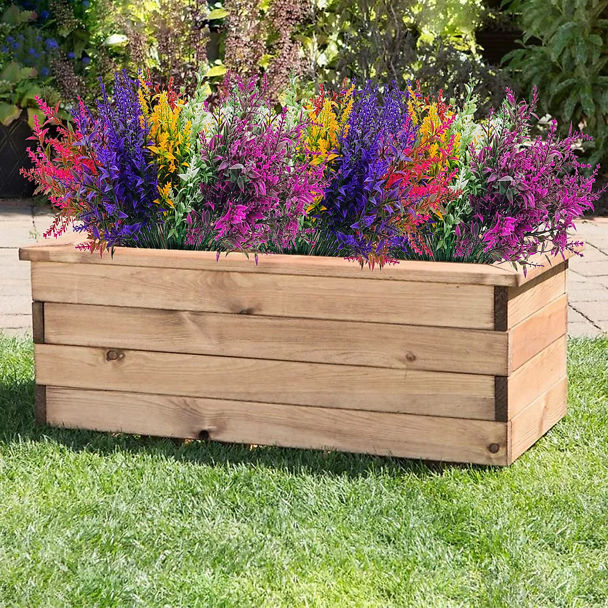 AOUCKSX Artificial Lavender Flowers 6 Bundles Outdoor UV Resistant Faux Plastic Plants Artificial Greenery Lavender for Home Garden Wedding Indoor Porch Box Table Centerpiece Decorations