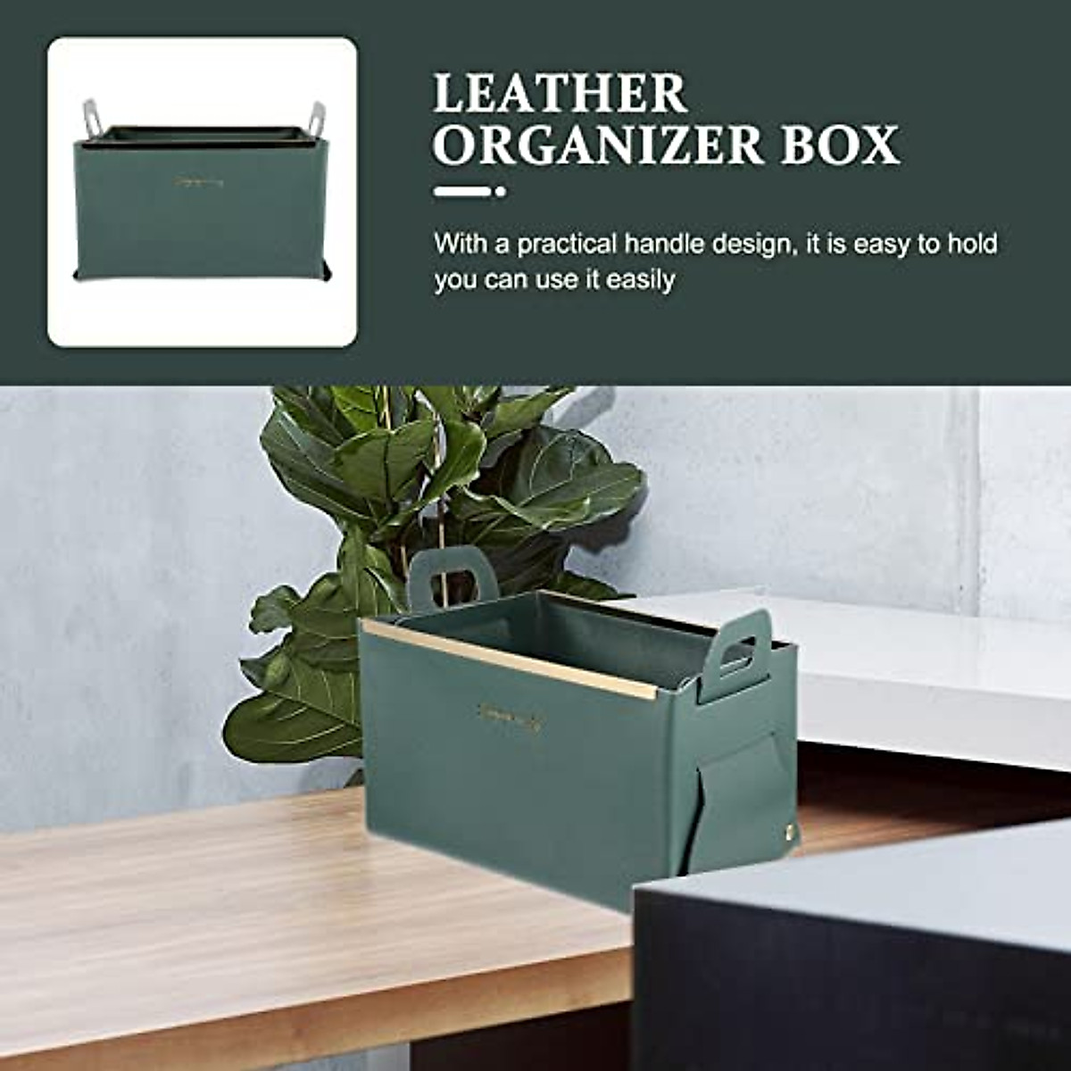 Cabilock Foldable Leather Storage Basket Desktop Sundries Box Cosmetics Storage Bin Vanity Tray Snack Case Vegetable Basket for Organizing Shelf Closet Cabinet Green