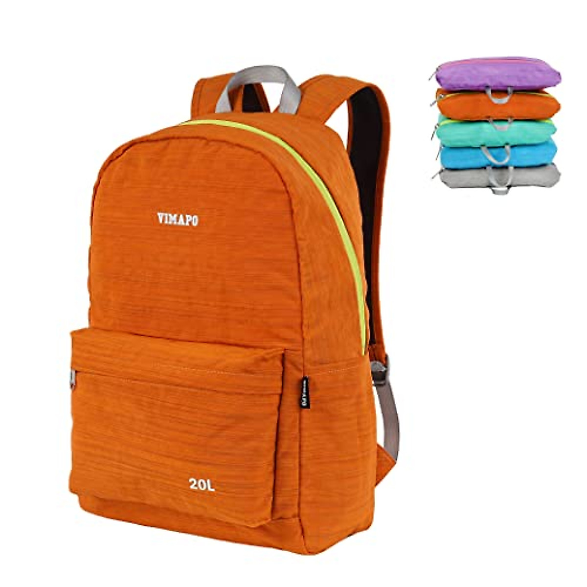 vimapo Foldable Casual Daypack, Lightweight Nylon Backpack for Travel, 20L Packable Hiking Daypack, Camping Outdoor Cycling Bag for Adults (Orange)