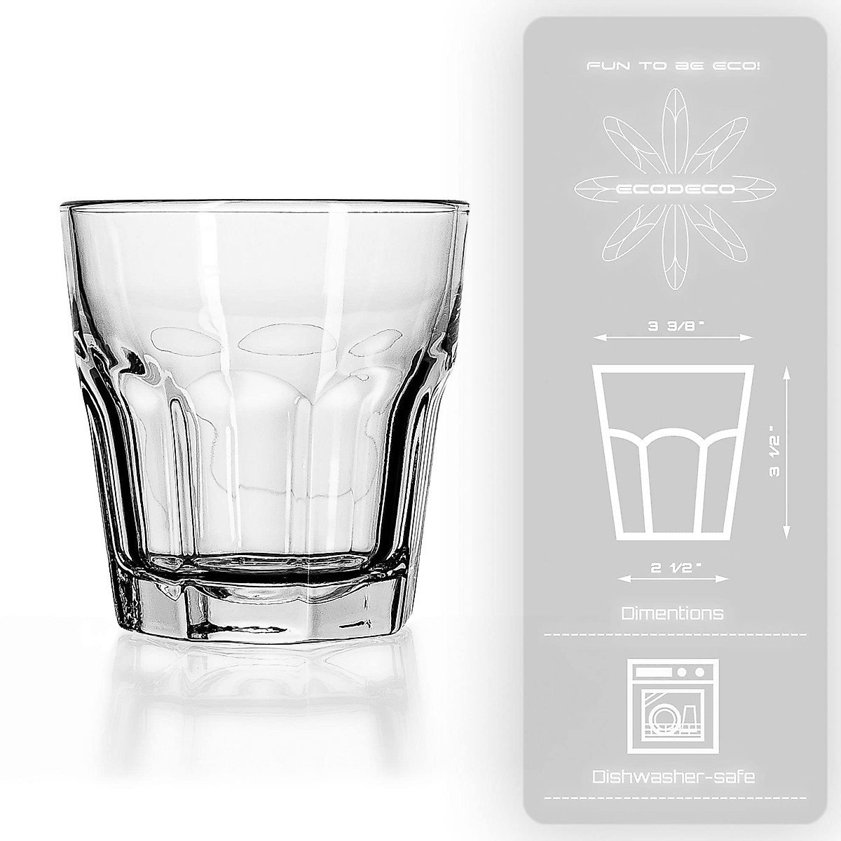 ECODECO 4 Cocktail Glasses - 9 Ounce - Gibraltar Old Fashioned Rocks Tumblers - w/Straws