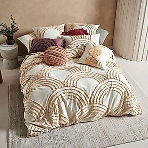 DecorAvenue 100% Cotton Hand Tufted Textured Duvet Cover Boho Bedding Comforter Cover Set of 3 Pieces with Corner Ties & Zip Closures(Off White/Creame (Design 4),King 90" x 104")