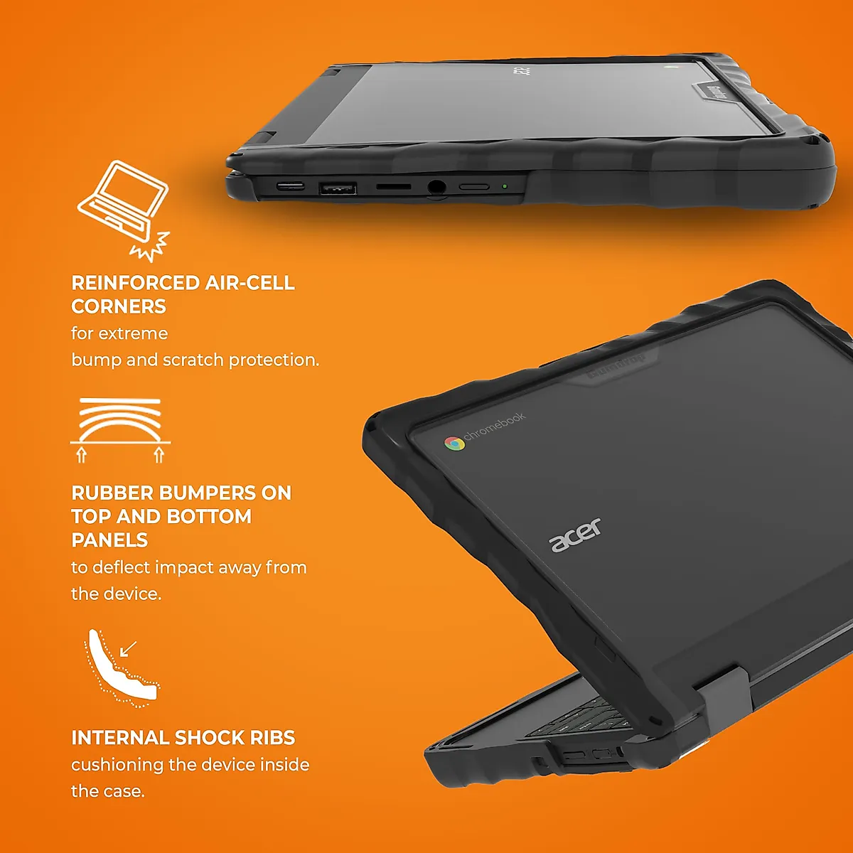 Gumdrop DropTech Laptop Case Fits Acer Chromebook Spin 511 (R756TN) 2-in-1 - Rugged Drop Tested and Shockproof Reliable Device Protection for Kids K-12 Students School Office or Business Use - Black