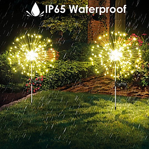 4-Pack Solar Outdoor Lights for Garden Decorations, 360 LED Solar Firework Lights with 2 Lighting Modes, Solar Christmas Lights Waterproof for Outside Pathway Patio Yard Xmas Decorations(Warm White)