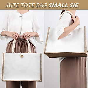 12 Pieces Jute Tote Bags Burlap Tote Beach Bags with Handles Reusable Waterproof Tote Shopping Bag Blank DIY Canvas Gift Bag Jute Travel Tote Bag for Beach Bridesmaid Wedding 14.57 x 10.24 x 6.69 Inch