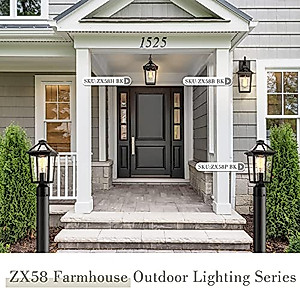 zeyu Farmhouse Outdoor Front Porch Light, 14 Inch Exterior Wall Sconce Light for House Garden, Cast Aluminum with Seeded Glass, Black Finish, ZX58B BK