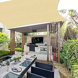 Amazmic Sun Shade Sail Rectangle 10'x10' UV Block Waterproof Canopy Outdoor Activities Patio/Garden/Backyard/Swimming Pools/Carports, Beige