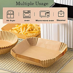 Air Fryer Disposable Paper Liner, Large 100 pcs 10.7Inch Square Non-Stick Air Fryer Parchment Paper Liners, Thickened Waterproof Oil-Proof Baking Paper (10.7, Brown Square)