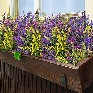 TELDRASSIL 18 Bundles Artificial Lavender Flowers Outdoor UV Resistant Fake Plastic Flowers Faux Plastic Shrubs for Indoor Outdoor Window Home Garden Decoration