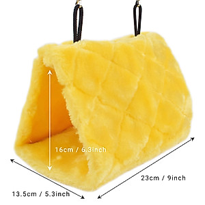 Cdycam Pet Bird Nest Hammock Hanging Cave Cage Plush Snuggle Happy Hut Tent Bed, Yellow (Medium (9"x 5.31"x 6.3"))