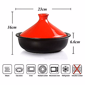 Moroccan tagine Pot Small tagine Bowl Round Ceramic Casserole Clay Pot with lid Heat-Resistant hot Pot earthen Pot Multifunctional cookware for stew Soup A 16 23 cm