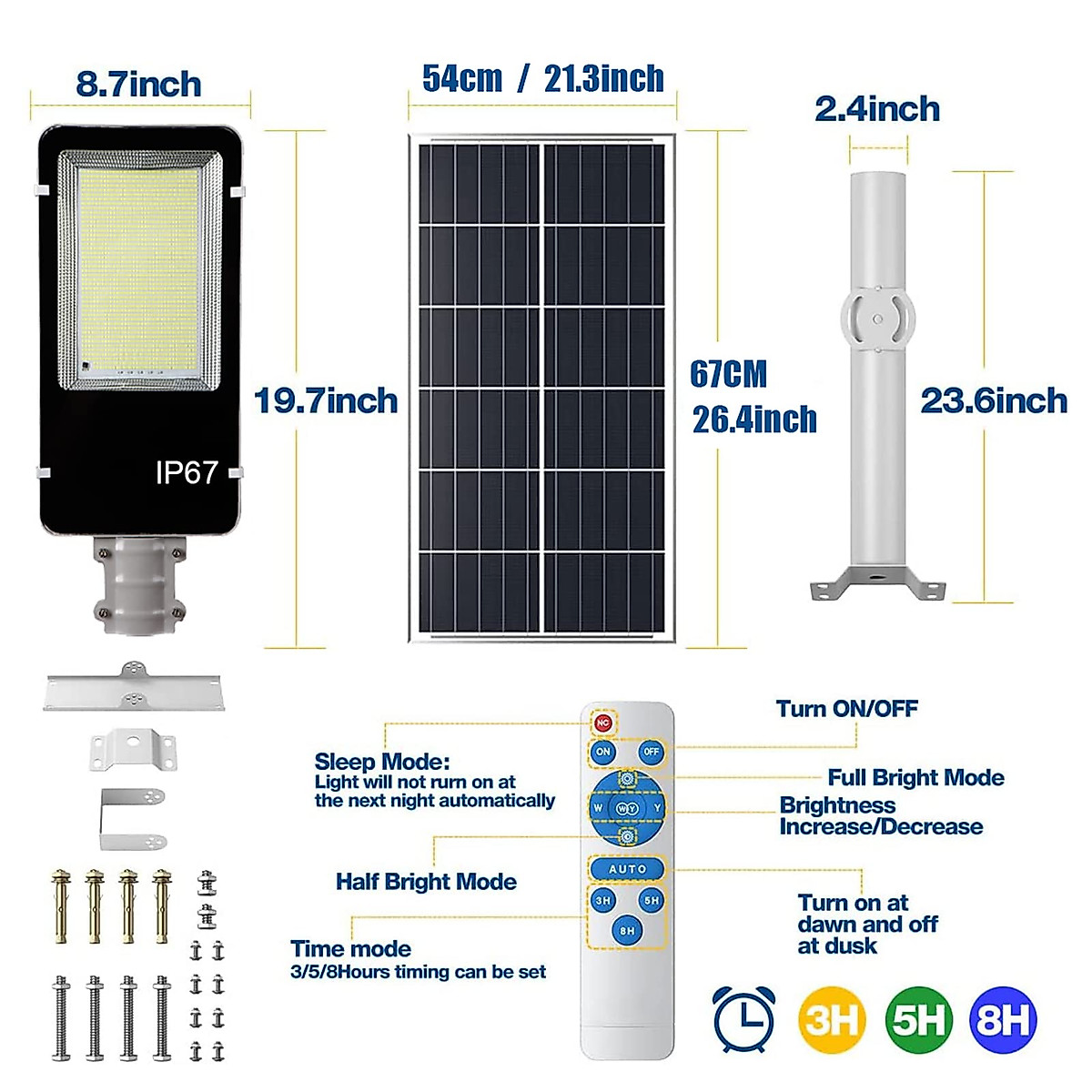 XLB-TYNFD Solar Street Lights 5000W LED Solar Powered Street Light Commercial Outdoor Street Light Dusk to Dawn Solar Light with Remote Control IP67 Waterproof Super Bright Solar Flood Light