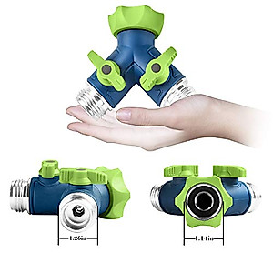 GREEN MOUNT Garden Hose Connector Tap Splitter, Y Hose Connector, Easy Grip Splitter with Shut-Off Valves (Two Way)