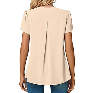 Anyally Women's Summer Spring Dressy Casual Chiffon Blouses Short Sleeve Tunic Tops for Leggings T-Shirts, XL Khaki