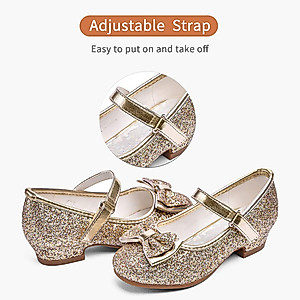 Stelle Girls Dress Shoes Glitter Princess Shoe Flower Mary Jane Low Heels Party Wedding Prom Footwear for Toddler Kids(T08-Gold, 2ML)