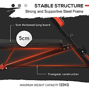 Soozier Adjustable Hyper Extension Dumbbell Weight Bench, Foam Leg Holders, Exercise Abs, Arms, Core, Strength Workout Station for Home Gym, Red