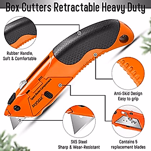 DIYSELF 1 Pack Box Cutter Retractable, Heavy Duty Utility Knife for Industrial, Safety Lock Design, Extra 4 SK5 Steel Blades Included, Razor Blades Knife, Box Opener Razor knife, Box knife for Men