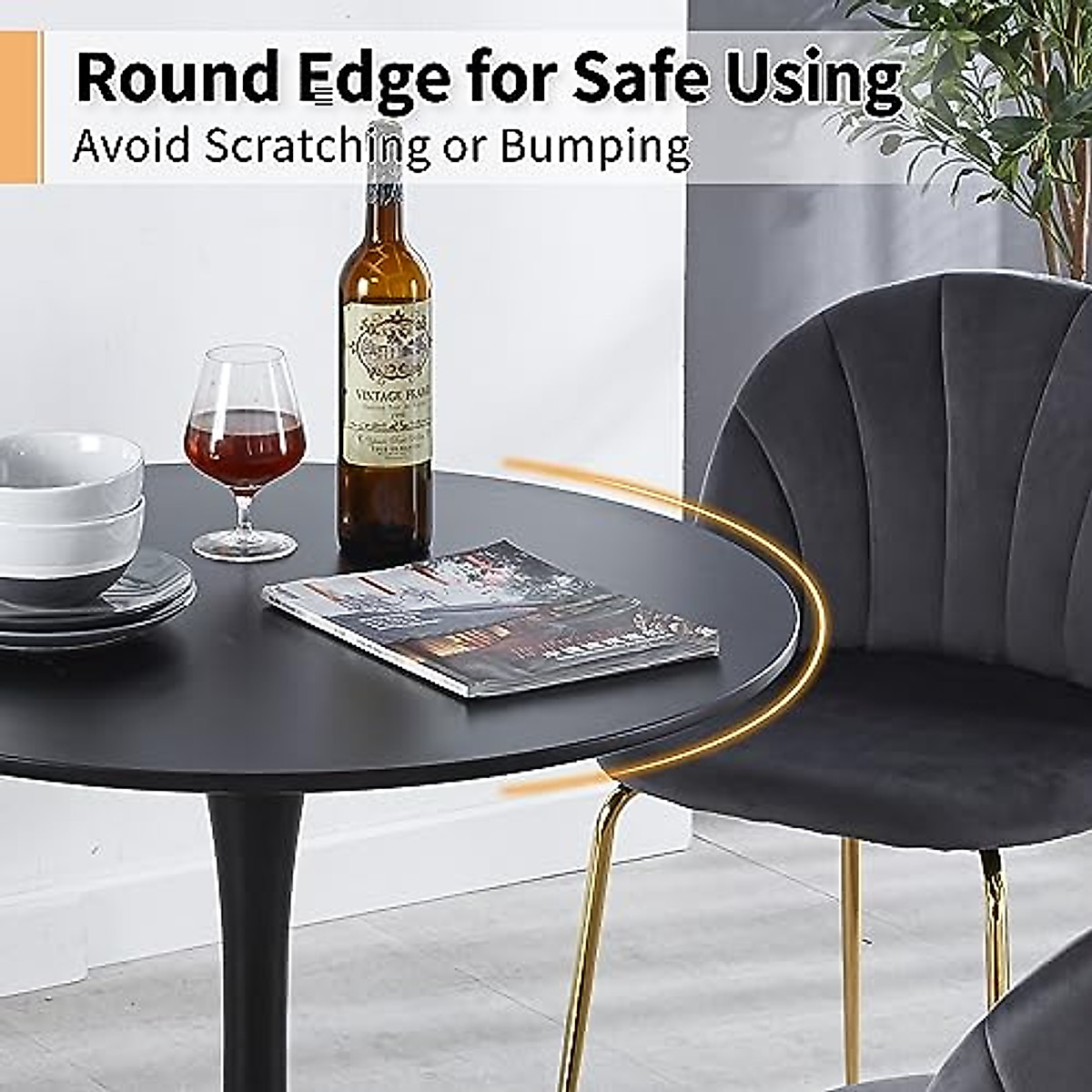 ANDORON Round Dining Table, 42 Inches Kitchen Tulip Table for 4-6 People with MDF Top and Metal Base, Modern Circle End Table Leisure Coffee Side Table (Black, 42")