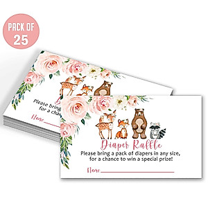 Yuzioey Girl Woodland Baby Shower Invitations, 25 Woodland Floral Invitations Macthing Envelpoes, Diaper Raffle Tickets, Book Request Cards, Forest Creatures Invitations