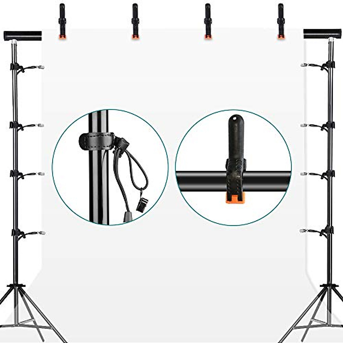 Lidlife 16 Clips Include 8 Heavy Duty Spring Clips, 8 Backdrop Background Clip Holders, Adjustable Elastic Nylon Photo Clips, for Photography and Video Studio Shooting