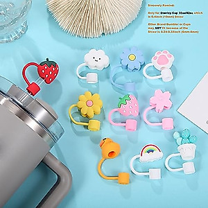 TGML Silicone Straw Cover for Stanley Cup 10 Pcs, 10mm Reusable Straw Tips Dust-Proof Stanley Accessories, Straw Topper Compatible with Stanley 30 oz & 40 oz Tumbler with Handle (10mm Cute Cover)