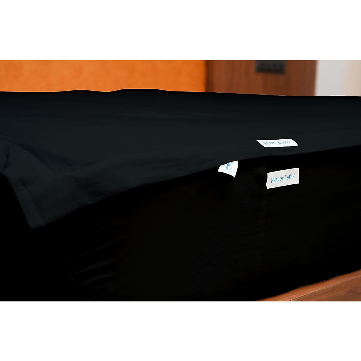 RAJVEER TEXTILE Zip On Fitted Sheet - Includes 1 Fitted Base + 2 Zip Sheet - Easy to Change, Won’t Pop Off Twin Sheet- 600 TC Cotton Fitted Sheet- 15” Deep Pocket Twin Size- Black