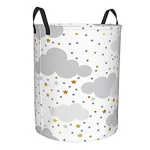 Foruidea Clouds Dreamy Sky With Dots And Stars Laundry Basket,Laundry Hamper,Collapsible Storage Bin,Oxford Fabric Clothes Baskets,Nursery Hamper For Home,Office,Dorm,Gift Basket