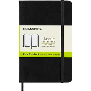 Moleskine Classic Notebook, Soft Cover, Pocket (3.5" x 5.5") Plain/Blank, Black, 192 Pages
