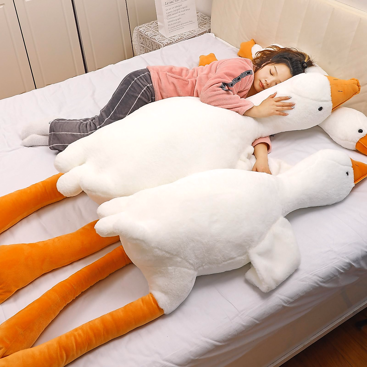 Fovima 36 Inch Goose Stuffed Animal, Duck Plush Giant Goose Plush, Cute Stuffed Animals, White Swan Plushie Hugging Pillow Toy Gift for Girlfriend, Kids or Friend (36 inches)