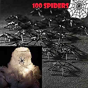 1200 sqft Spider Webs Halloween Decorations, Super Stretch Spider Web Cobwebs with 100 Plastic Fake Spiders Haunted House Yard Creepy Scene Props Indoor Outdoor Decor and Halloween Party Supplies