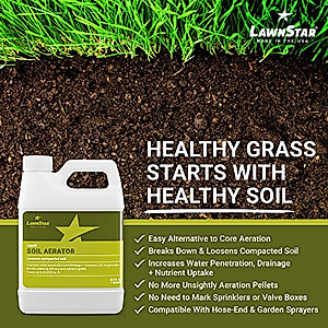 Liquid Lawn Aerator (32 fl oz) - Loosens & Conditions Compacted Soil - Alternative to Core and Mechanical Aeration - Improves Water Penetration & Drainage + Soil Oxygenation - American Made