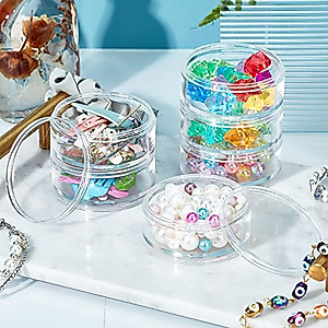 PH PandaHall 2 Sets 5 Layer Cylinder Stackable Bead Containers 15ml Plastic Round Clear Storage Organizer Box with Screw Lid for Make Up, Eye Shadow, Nails, Powder, Gems, Beads, Jewelry, Small Items